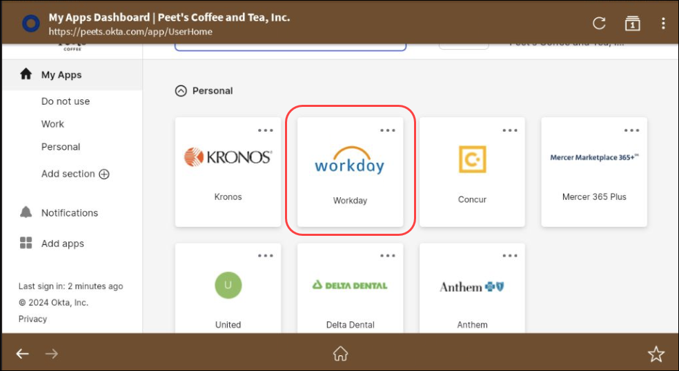 How to Sign into Workday via Soti Surf – Peet's Coffee - DSD Operations