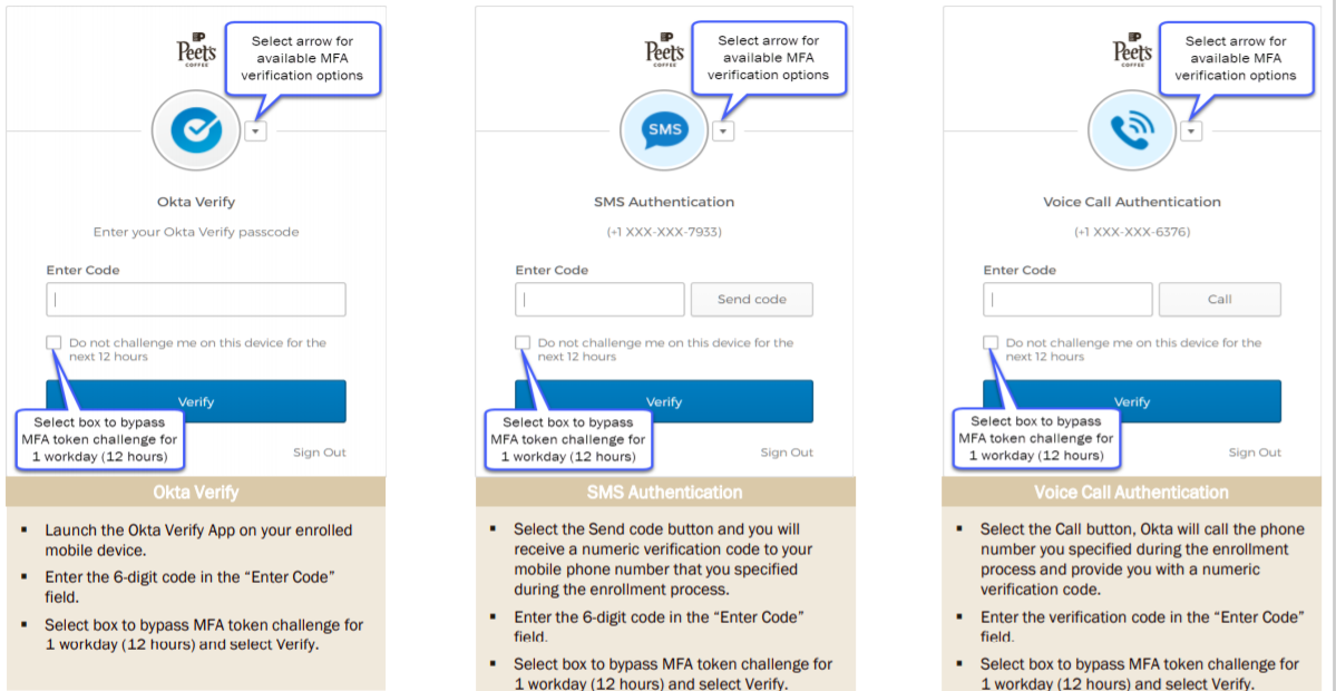 Okta Verify with Multi Factor Authentication (MFA) – Peet's Coffee ...